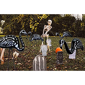 GiftExpress 4 PCS Halloween Black Flamingo Skeleton, Zombie Flamingos, Skull Flamingo with Stakes for Halloween Lawn Ornaments, Spooky Graveyard Decorations (4)