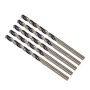 CoCud Twist Drill Bits, 3mm Cutting Edge, Titanium & Nitride Coated High Speed Steel 4341 Round Shank - (Applications: for Stainless Steel Drilling Machine), 5-Pieces