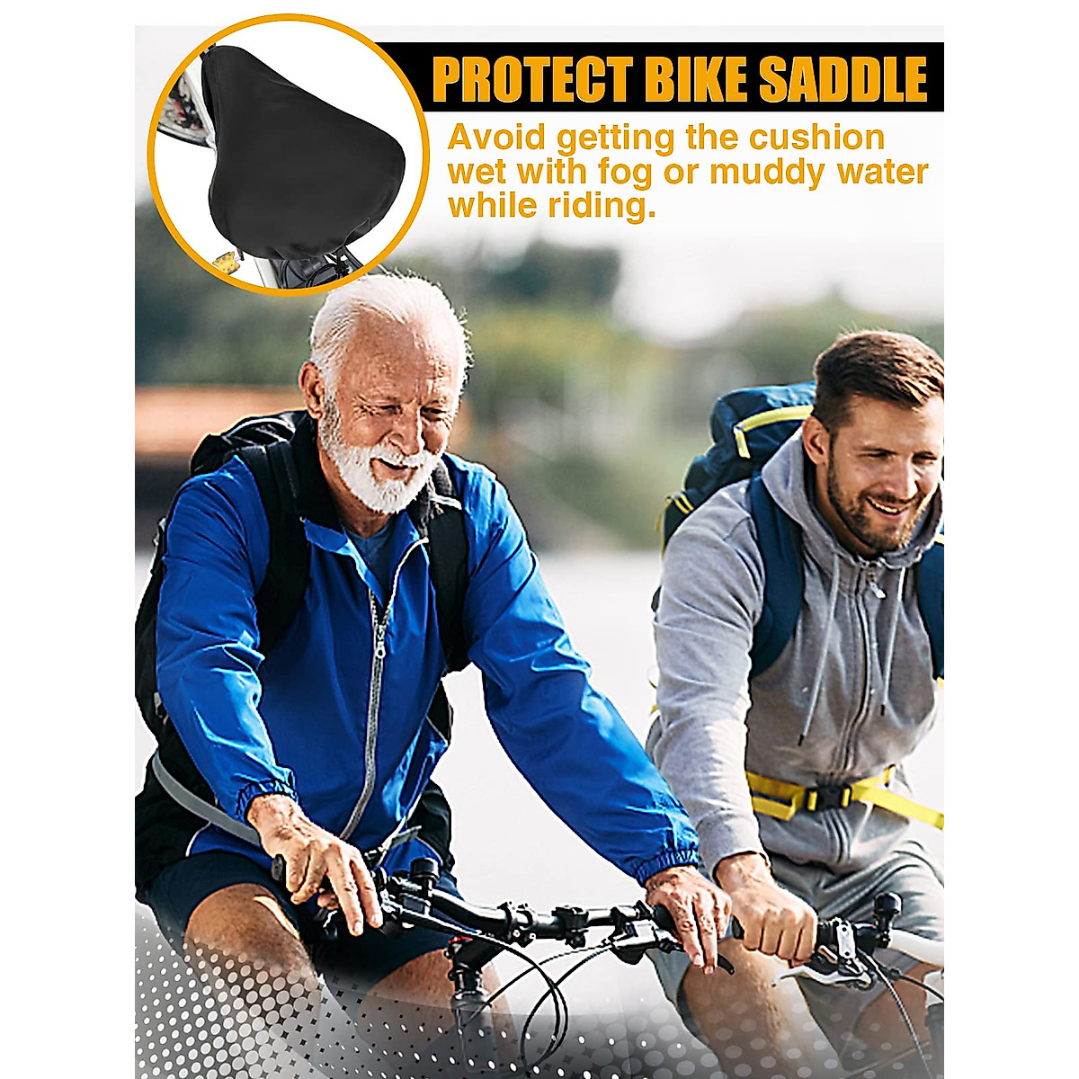 PAMASE Waterproof Bike Seat Cover - Outdoor City Road Bike Saddle Rain Cover, 2pcs Bicycle Cushion Protector with Drawstring & Storage Bag for Dust Resistant -15.7 * 15in