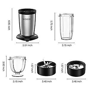 KOIOS 850W Bullet Blender for Shakes and Smoothies, 11 Pieces Personal Smoothie Blenders for Kitchen, Small Cup Grinder with 2 * 17Oz To-Go Cups and Spout Lids, BPA Free, Pulse Technology (Black)