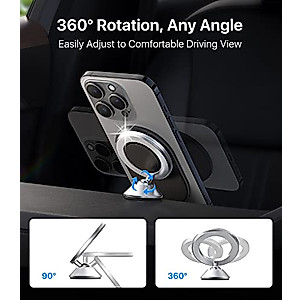andobil Magnetic Phone Holder for Car [Fashion Bling, Invisible Mini] Compatible with MagSafe 3 Pop-Socket iPhone 14 Pro Max 13 12 S23 S22 15 etc, 360° Rotation Dashboard Mount, Cute Car Accessories