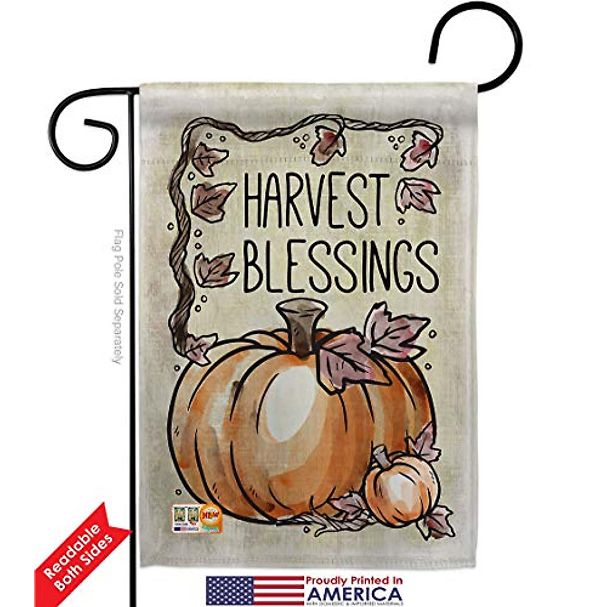 Breeze Decor Harvest Blessings Garden House Flags Set Falltime Autumn Scarecrow Pumkins Sunflower Leaves Season Autumntime Gathering Small Decorative Gift Yard Banner Double-Sided Made in USA 28 X 40