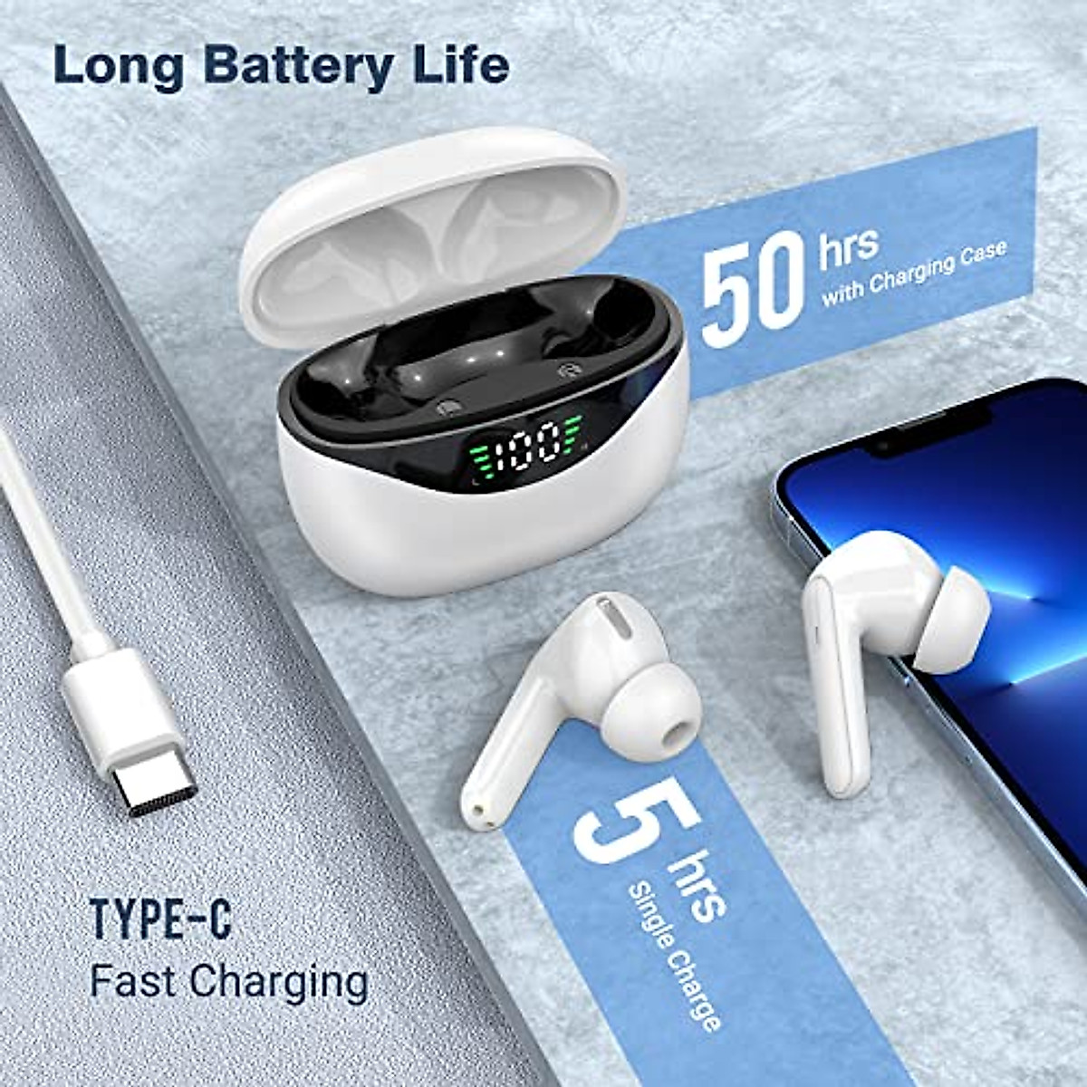 Kargebay Wireless Earbuds, Ear Buds Wireless Bluetooth Earbuds, Noise Cancelling Headphones Headset with Mic, Gaming Earbuds with LED Digital Display Charging Case, for Sports iOS Android PC