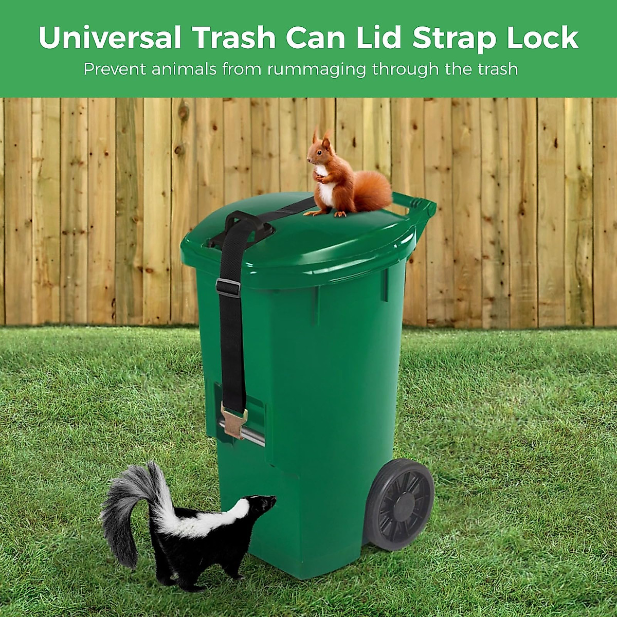 2 PCS Trash Can Locks, Universal Garbage Can Lid Lock, Heavy Duty Adjustable Trash Can Lid Lock with Metal Claw, Outdoor Trash Can Strap for Raccoons Squirrels Dogs Mice Prevent Strong Wind