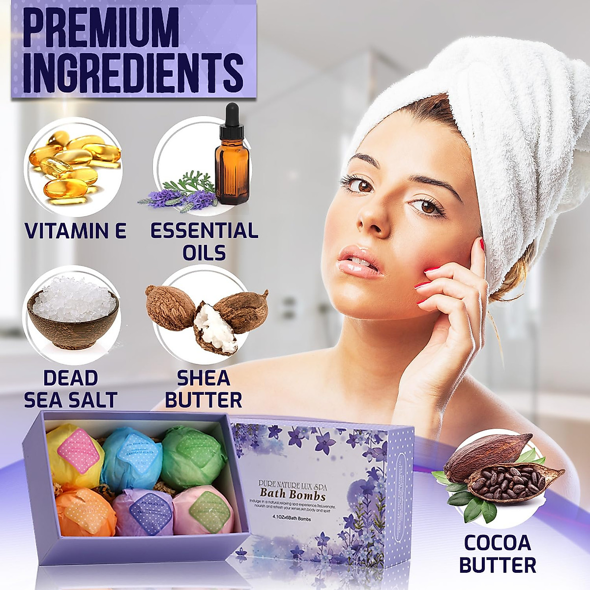 Bath Bombs Gift Set - The Best Ultra Bubble Fizzies with Natural Dead Sea Salt Cocoa and Shea Essential Oils, 6 x 4.1 oz, The Best Birthday Gift Idea for Her/Him, Wife, Girlfriend, Women