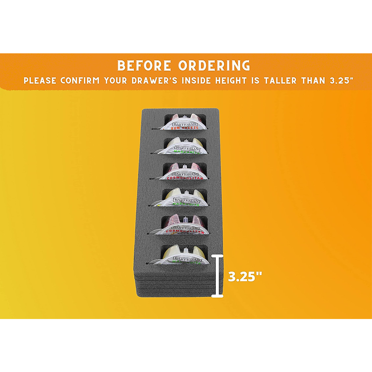 Polar Whale 2 Cocktail Capsule Drawer Organizers Tray Insert Compatible with Bartesian for Kitchen Home Bar Party Waterproof Washable Black Foam 6 Compartment 4.5 x 11.75 Inches