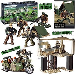 Special Forces Mini Action Figure toy Ages 8-12+ Includes 3 Military Building Sets 6 Soldier Figures Designed as an Educational Gift for Military Enthusiasts. Kids & Parents Quality Family Time 356Pcs