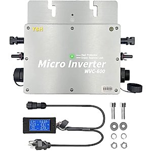 Y&H 600W Solar Grid Tie Micro Inverter with AC Data Monitoring Display Screen Waterproof IP65 MPPT DC28-50V PV Input AC80-160V Output for 24V 36V Solar Panel