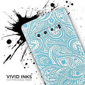 DesignSkinz Light Blue Paisley Floral Pattern V3 Protective Vinyl Decal Wrap Skin Cover Compatible with The Samsung Galaxy S20 (Screen Trim & Back Glass Skin)