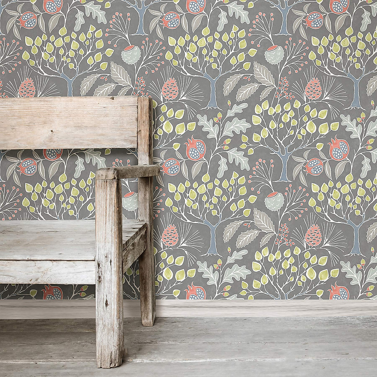 NuWallpaper NU3039 Groovy Garden Grey Peel & Stick Wallpaper, Multicolor