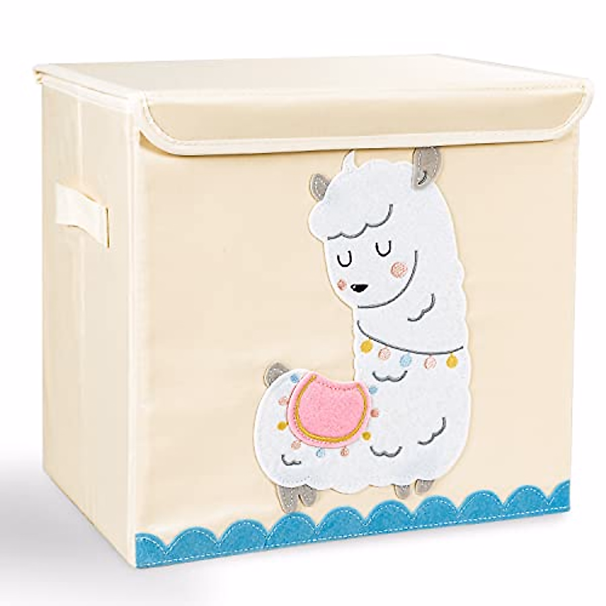 CLOVERCAT Fabric Foldable Collapsible Storage Cube Bin Organizer Basket with Lid, Handles For Home, Office, Nursery, Closet (Alpaca)