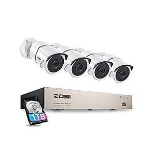 ZOSI 8CH 3K Lite Home Security Camera System Outdoor,AI Human/Vehicle Detection,Night Vision,4pcs 1080P Weatherproof CCTV Cameras,H.265+ 8 Channel Wired DVR with 1TB HDD for 24/7 Recording