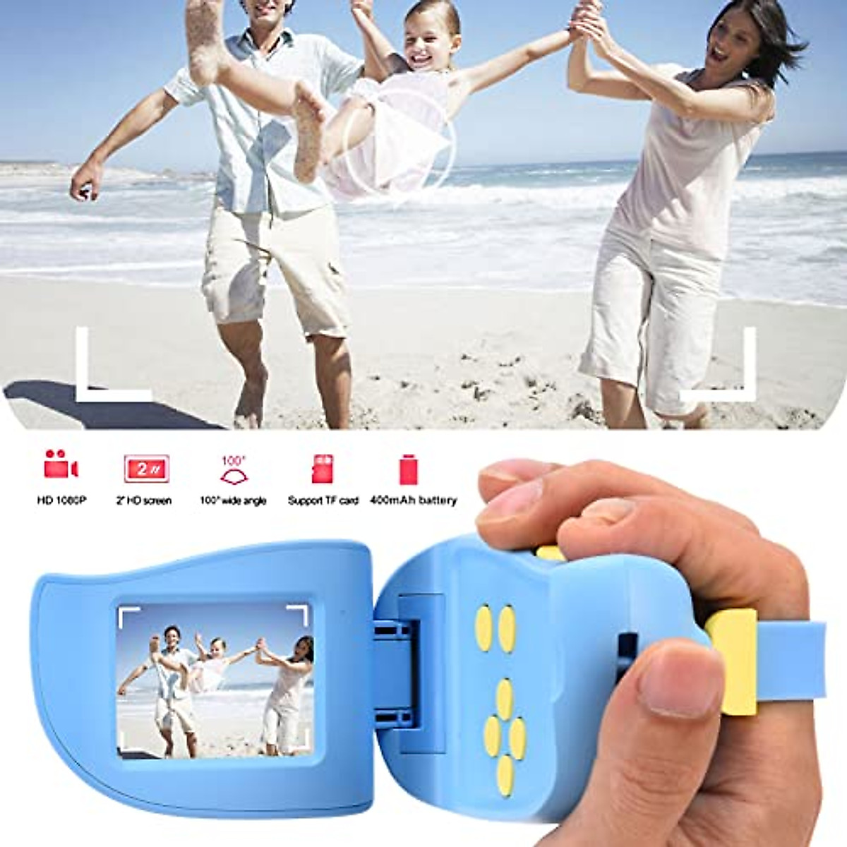 Shanrya HD Digital Camera, Gentle 400mAh Battery 100° Viewing Angle Children Digital Camera for Boys for Toy for Girls for Gift(Blue)