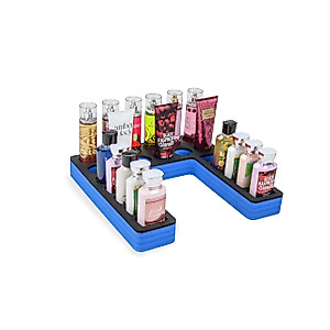 Polar Whale Lotion and Body Spray Stand Organizer Tray Blue and Black Durable Foam Washable Waterproof Insert for Home Bathroom Bedroom Office 16.25 x 16.25 x 2 Inches 22 Slots