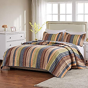 Greenland Home 100% Cotton Fashion Quilt Collection, Prewashed, Reversible Quilt Set, 3-Piece Full/Queen, Katy