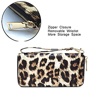 VISATER Leopard Wallets for Women Cheetah Animal Print Ladies Purse Long Zipper PU Leather Cards Slots, Wallet-b, Large