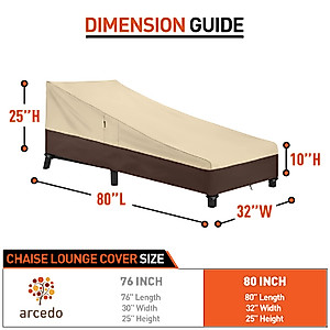 Arcedo Outdoor Chaise Lounge Cover, Waterproof Patio Chaise Lounge Chair Cover with Air Vents, All Weather Resistant Patio Furniture Covers, 80" L x 32" W x 25" H, Beige and Brown