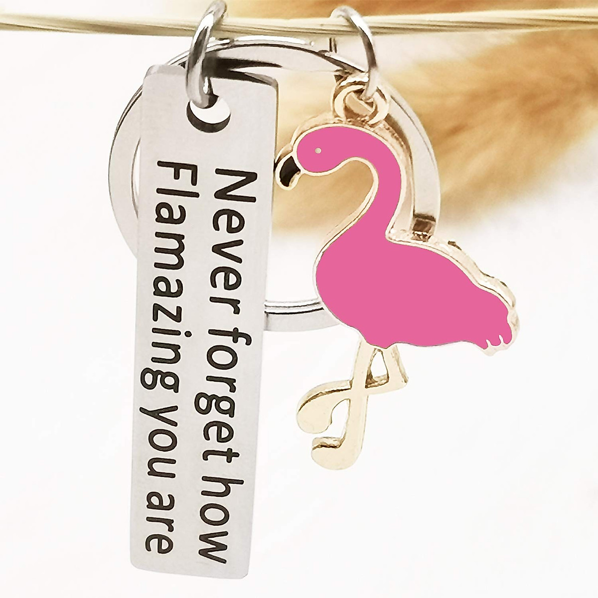NAKUMICHA Flamingo Gifts for Women，Motivational Flamingo Keychain Never Forget How Flamazing You are, Bff Gifts for Women, Key Organizer Flamingo Lover BFF Animal Lovers Gift for Women Girls,Red