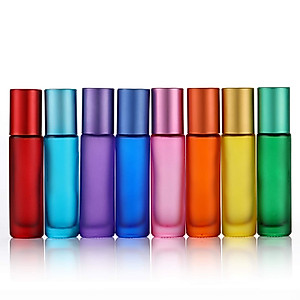 Elfenstall 8Pcs 10ml 1/3oz High-grade Colorful Frosted Roll on Bottles Thick Glass Massage Roller Bottles Tube Vials Containers for Essential Oils Aromatherapy Perfumes Lip Balms 1pc 3ml Dropper