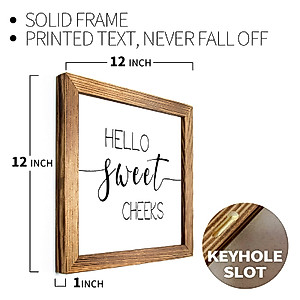 Hello Sweet Cheeks Sign - Farmhouse Bathroom Decor Sign, Cute Guest Bathroom Wall Art Home Accent, Rustic Farmhouse Decor for Home, Modern Farmhouse Sign for Bathroom Toilet Decoration 12 Inch