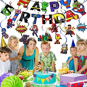Superhero Party Supplies decorations Superhero Party Banner Decorations for Kid, Boys and Girls Superhero Hanging Swirls Party Decorations