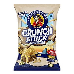 Pirate's Booty Crunch Attack, White Cheddar Cheese Puffs, Gluten Free, Crunchy Snack for Kids, 8oz Grocery Size Bag
