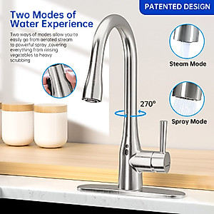 GOESMO Touchless Kitchen Faucet with Pull Down Sprayer, Motion Sensor Kitchen Sink Faucet with 1 Handle 2 Modes Magnetic Docking Spray, Automatic Kitchen Faucets for Sink 1 or 3 Holes Brushed Nickel