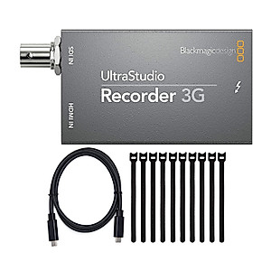 Blackmagic Design UltraStudio Recorder 3G Capture Device Bundle with Thunderbolt 3 (40 Gbps) USB-C Cable (100W, 0.5m) and 6-Inch Fastening Cable Ties (10-Pack) (3 Items)