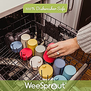 WeeSprout Bamboo, Silicone, Melamine Grow-With-Me Sippy Drinking Cup, Set of four 10 Ounces Kids Baby and Toddler, Made with All Natural Bamboo and Bite Spout Design, Dishwasher Safe