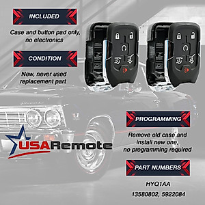 Case Shell Smart Key Fob Keyless Entry Remote fits 2014 2015 2016 2017 Chevy Tahoe Suburban / GMC Yukon (HYQ1AA), Set of 2