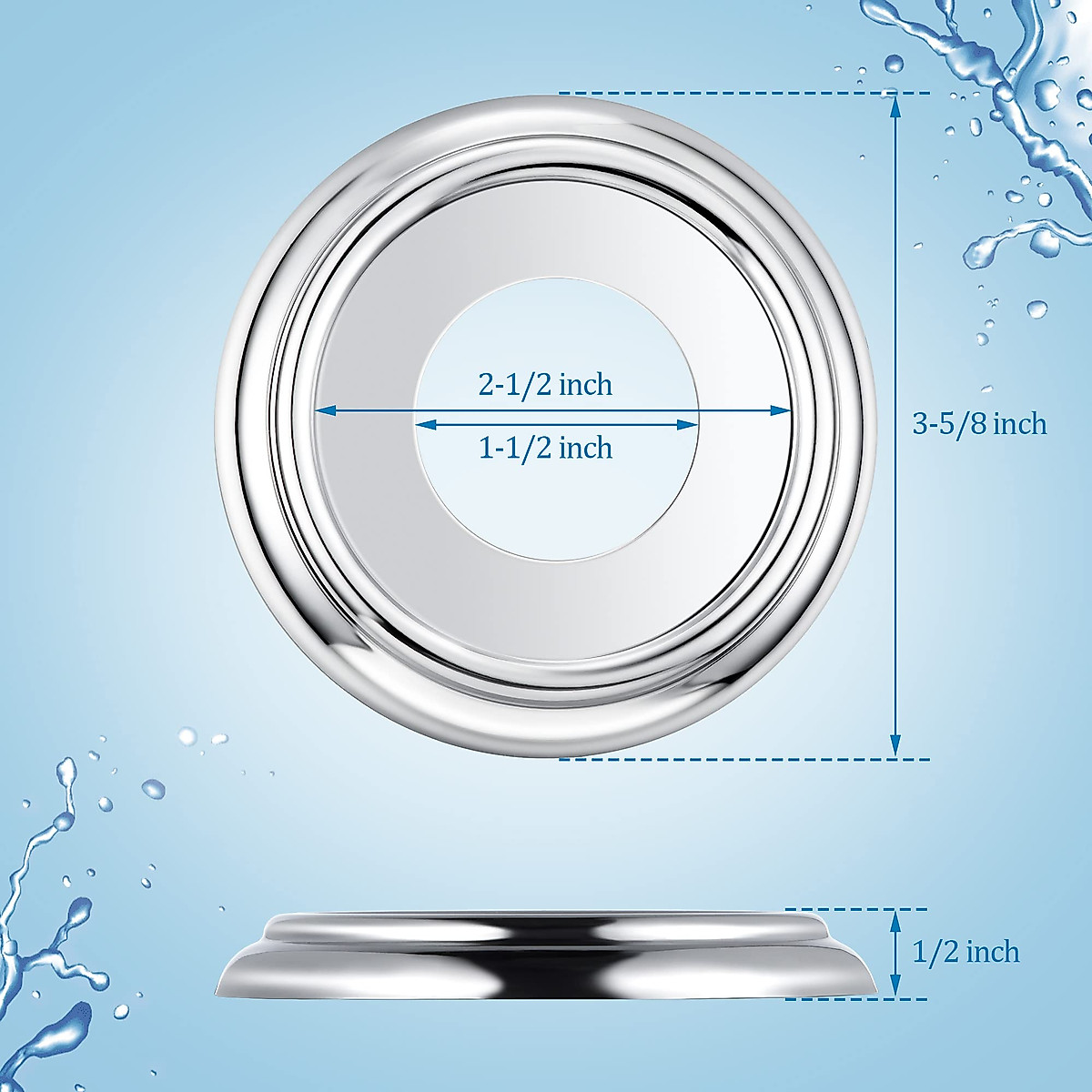 Enhon Metal Tub Spout Cover Ring, Bathroom Faucet Remodeling Wall Plate with Foam Gasket, 1-1/2 Inch ID and 3-5/8 Inch OD(Chrome)