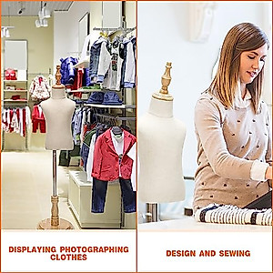 TaroKitc Child Mannequin Torso Kid Dress Form Adjustable Height Mannequin with Wooden Base for Sewing Dressmakers Photographing Dress Jewelry Display (Beige, 4-5 Years Old)