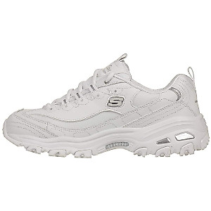 Skechers Women's D'Lites Memory Foam Lace-up Sneaker,White Silver,7.5 M US