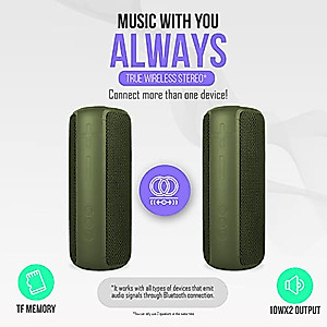 PALL Power One, Waterproof Speaker 20W, Excellent for Outdoors | True Wireless Speaker, Compatible with Android and iOS | 6 Hour Playtime, Bluetooth 5.0, Portable - Green