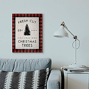 Stupell Industries Fresh Cut Christmas Trees Holiday Red Plaid Word Design Canvas, Multi-Color