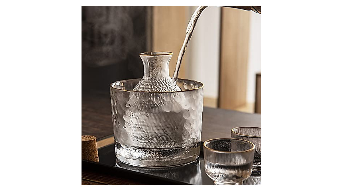 BOLLAER Sake Pot Set, Japanese Cold Sake Glasses, Clear Unique Trendy ...
