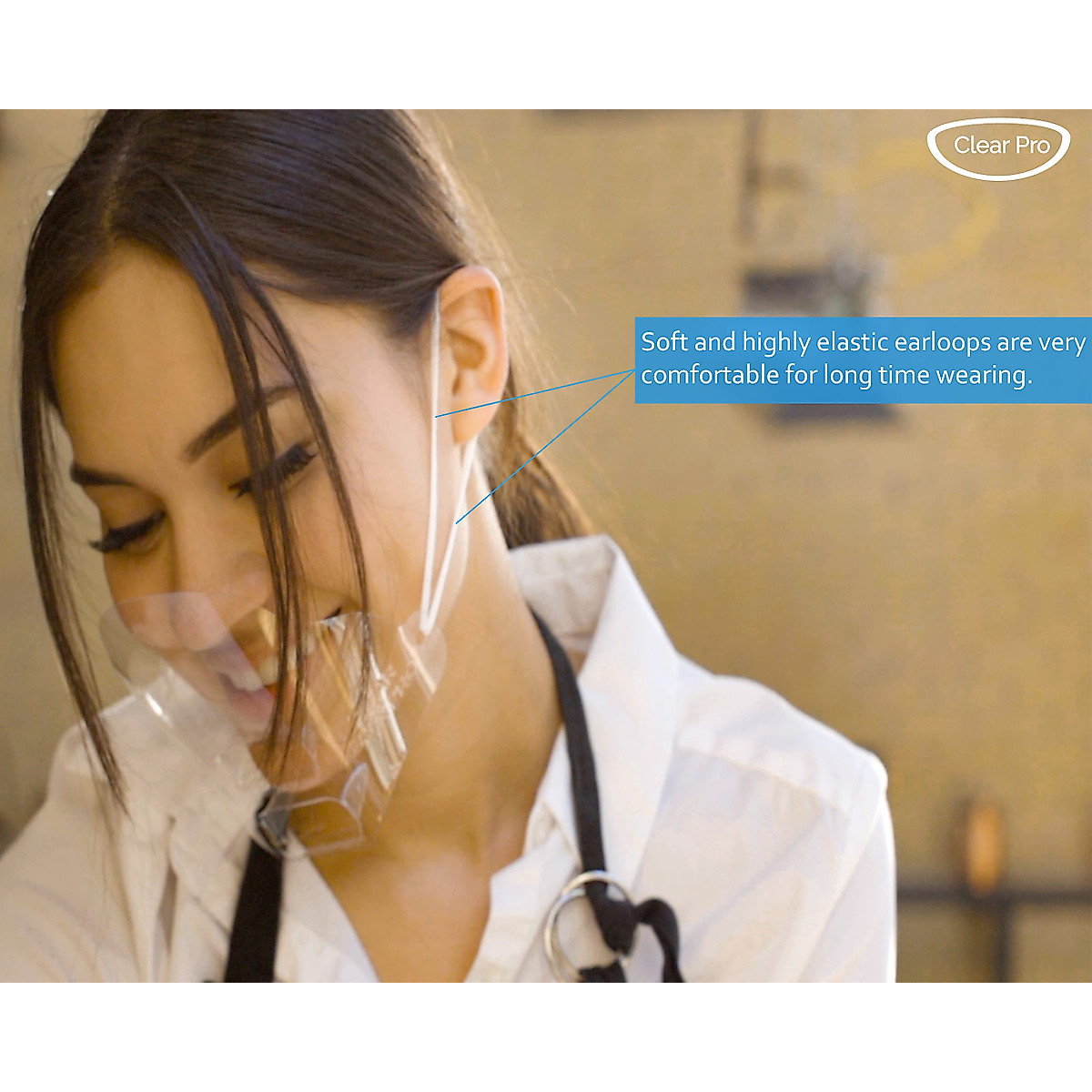 Clear Mask Pro (10 Pack), Clear Hygienic Open Mouth Shield For Restaurants, Food Handlers and Retail -Ultralight Weight Recyclable Mask. -Not For Protection.