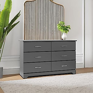 Storkcraft Brookside 6 Drawer Double Dresser (Gray) – GREENGUARD Gold Certified, Dresser For Nursery, 6 Drawer Dresser, Kids Dresser, Nursery Dresser Drawer Organizer, Chest of Drawers