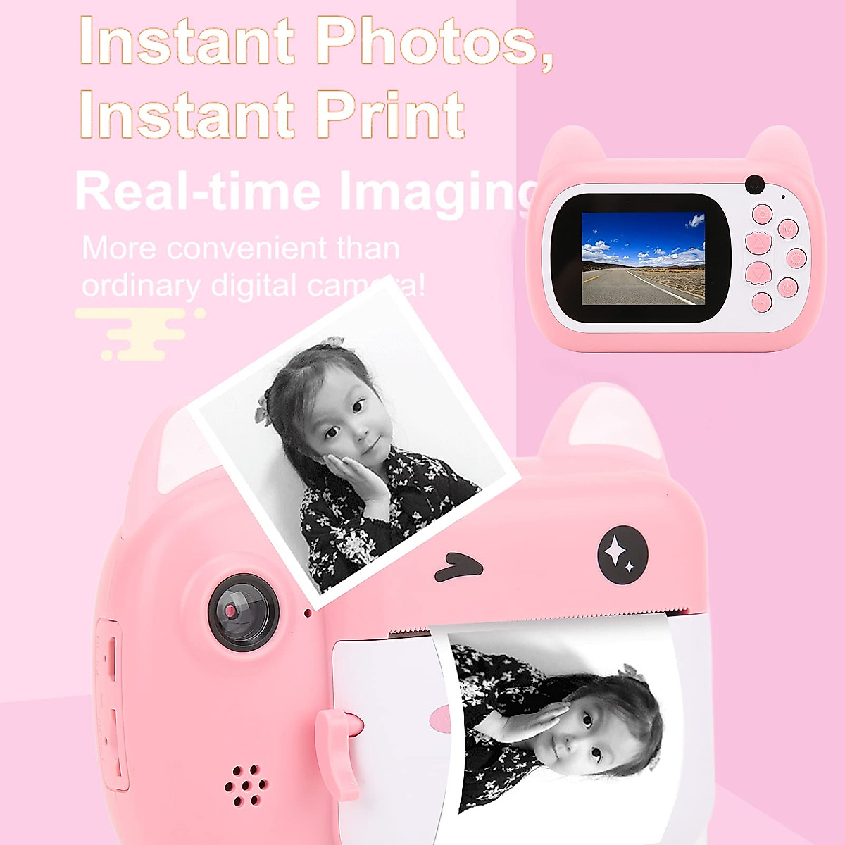 Children Mini Camera, Built-in 1000mah Rechargeable Lithium Battery Dual Camera Design 1080P HD Instant Print Camera 1080P HD for Kids