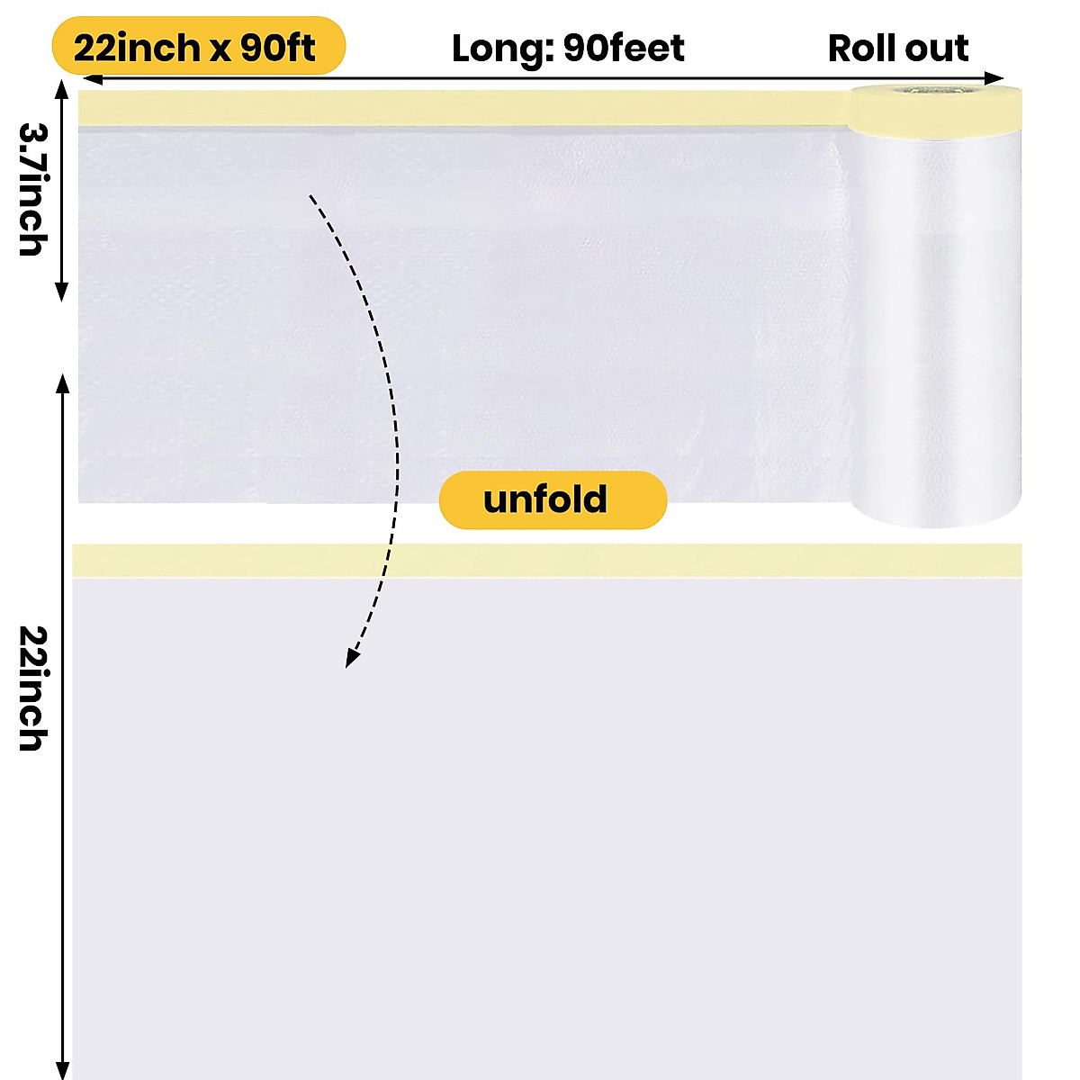 TAPEBEAR Painters Tape and Masking Film 22inch X 30yard(550mmx 27m), Plastic Cover for Painting, Tape and Drape, Pre-Taped Masking Film for Automotive, Floor, Appliance and Furniture, 3Rolls