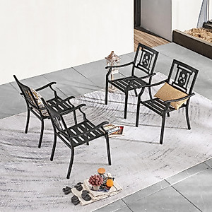 LOKATSE HOME 4 Pcs Metal Stackable Patio Dining Chairs for Garden Backyard Lawn Supports 300 lbs, Black