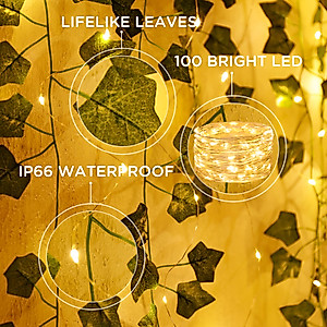 PETVAY Vine Lights, 12 Pcs 84 Ft Artificial Ivy Garland Leaf Vine with 100 LED String Light & Battery Operated, Fake Hanging Plant Light for Bedroom Wall Garden Wedding Party Home and Kitchen Décor