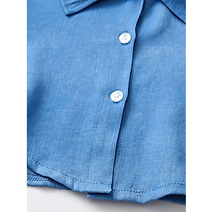 OYOANGLE Girl's 2 Piece Outfit Butterfly Patched Cami Dress with Long Sleeve Button Down Crop Shirt Set Blue and Black 11-12Y