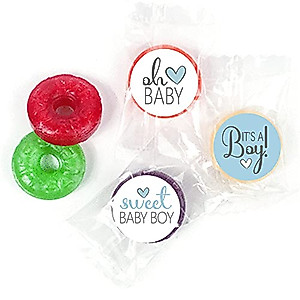 270 PCS Blue Baby Shower Stickers, 6 Design Self Adhesive Circle Label Stickers,  Baby Shower Envelope Seals Candy Stickers，Baby Shower Party Chocolate Stickers,Candy Stickers.（015）