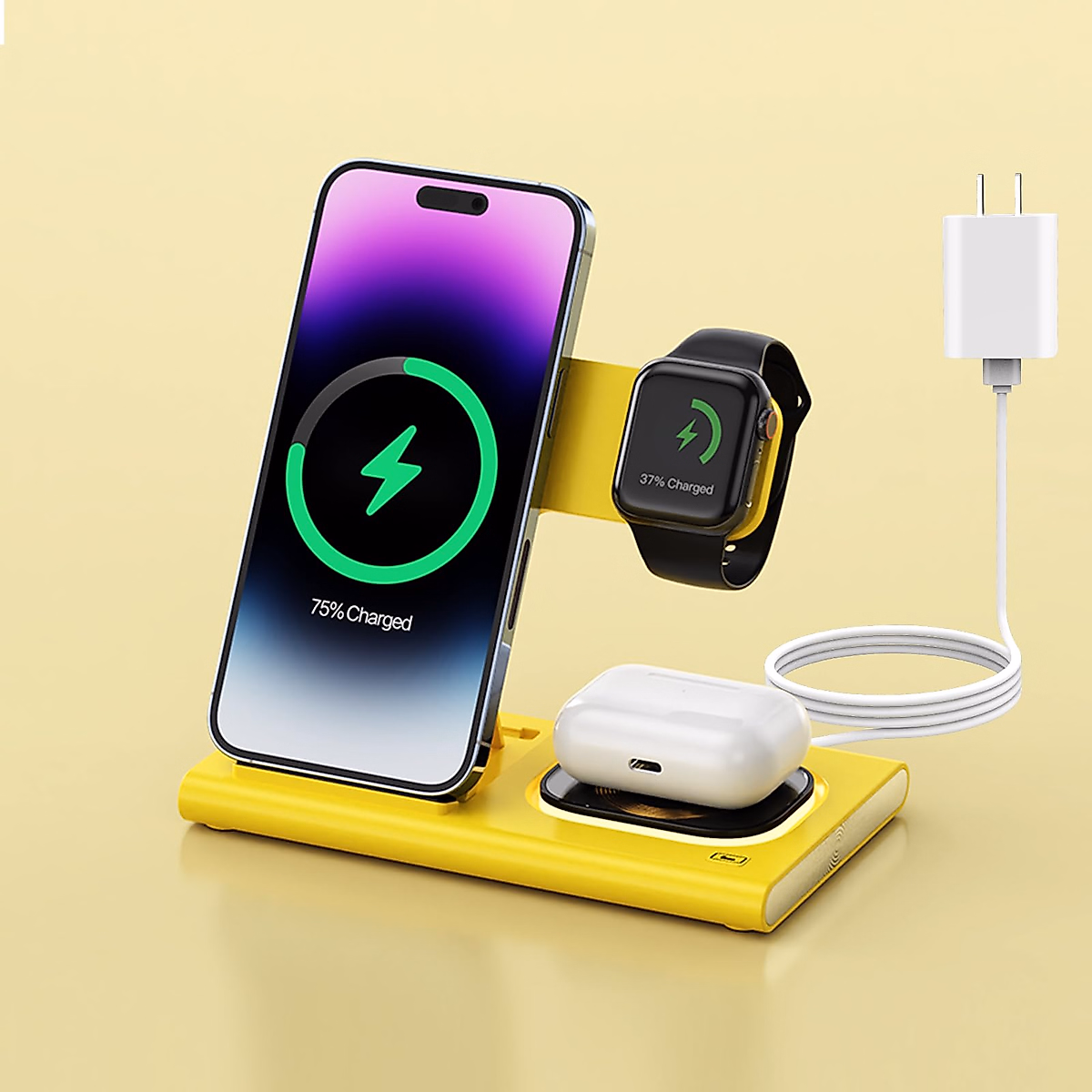 Aresh Wireless Charging Stand for Apple Multiple Devices,3 in 1 Wireless Charger Foldable Compatible with iPhone 15/14/13/12/Pro/X/Max/XS/XR/8,iWatch Ultra2/Ultra/9/8/7/6/5/4/3/2/SE,AirPods 3/2/Pro/2