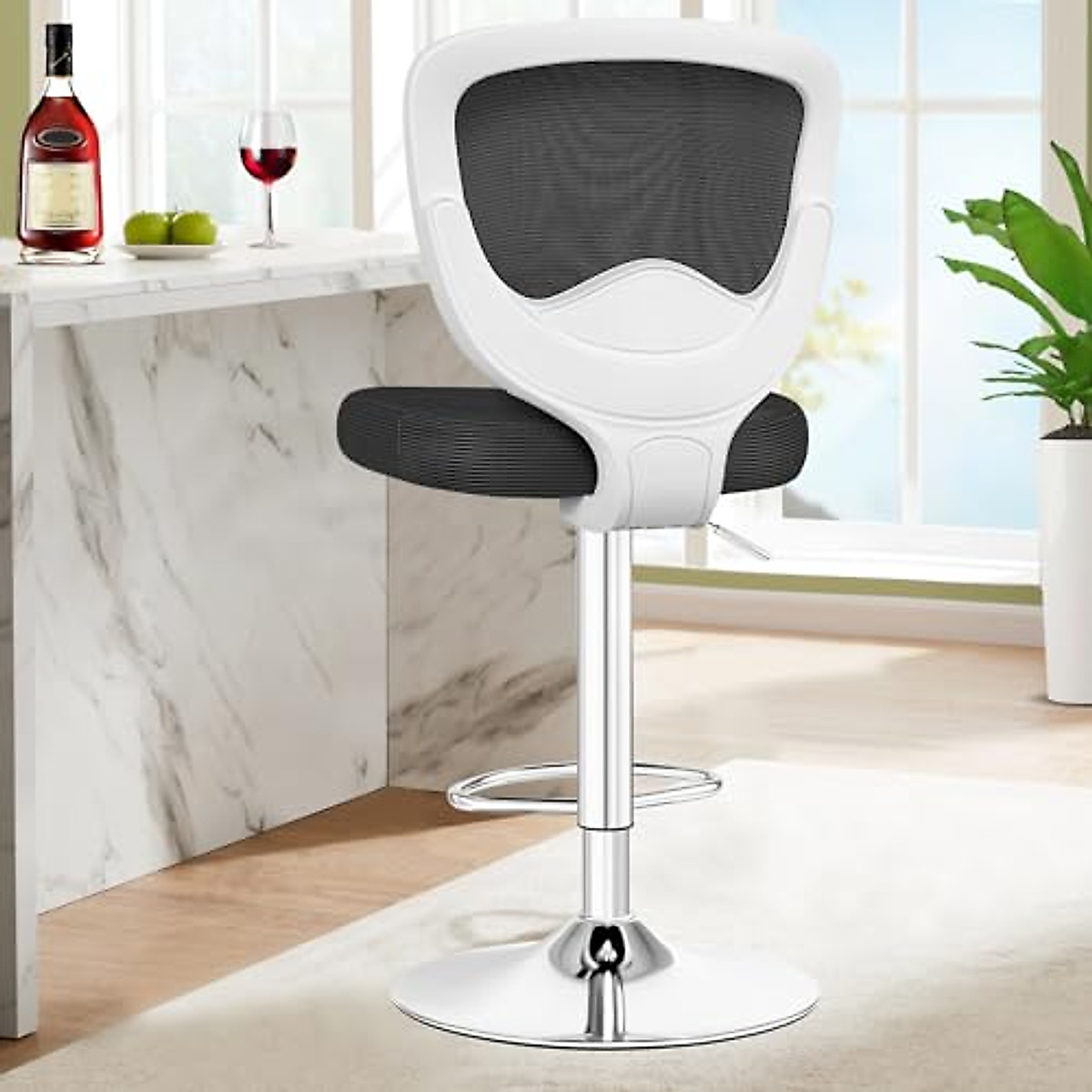 Razzor Bar Stools Adjustable Counter Height Chairs with Back Swivel Modern Kitchen Island Stool Upholstered Armless Tall Mesh Barstool Set of 1 Dining Chair