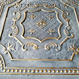 TD04 Smocked Gold Faux Tin Glue up, Drop in Ceiling Tile, Pack of 10 2'X2' Tiles. Covers 40 sq.ft. Easy to Install PVC Panels, Great for DIY Projects - Antique Vintage Look Ceiling, 3D Wall Paneling