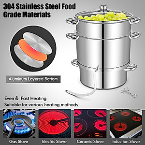 Giantex 11 Quart Juice Steamer Fruit Vegetables Juicer Steamers w/Tempered Glass Lid, Hose, Clamp, Loop Handles Stainless Steel Steam Juicer Multipots Kitchen Cookware for Making Juice, Jelly, Pasta