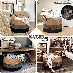 INDRESSME XXXLarge Woven Rope Basket 21" x 14" Blanket Storage Basket with Long Handles Decorative Clothes Hamper Basket Extra Large Baskets for Blankets Pillows