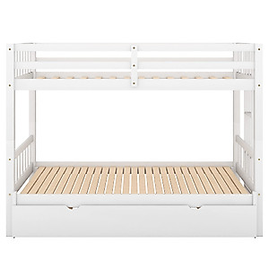 BOVZA Twin Over Twin/King Pull-Out Bunk Bed with Trundle, Extendable Bunk Beds for Kids, Teens, Adults, White